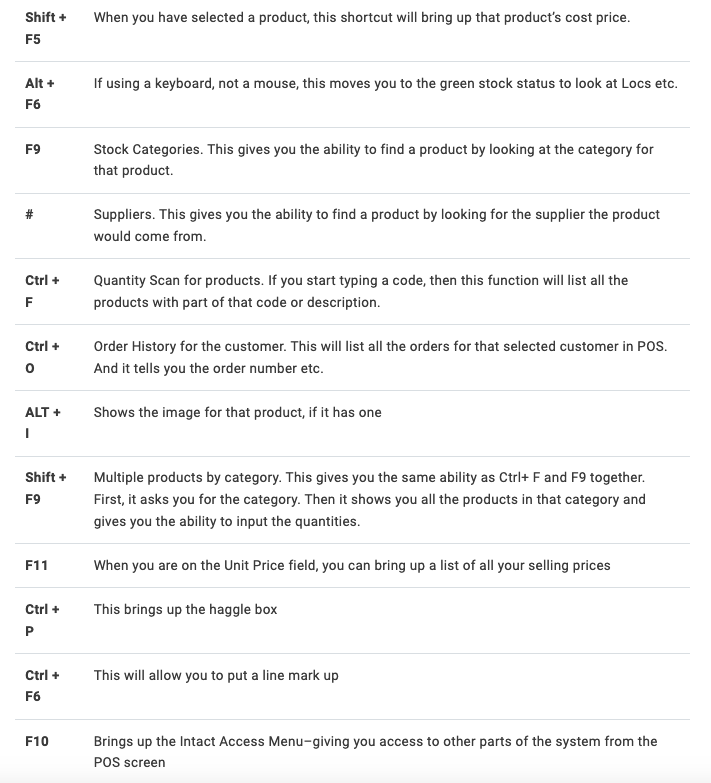 Point of Sale Shortcut Keys – Xline Hub