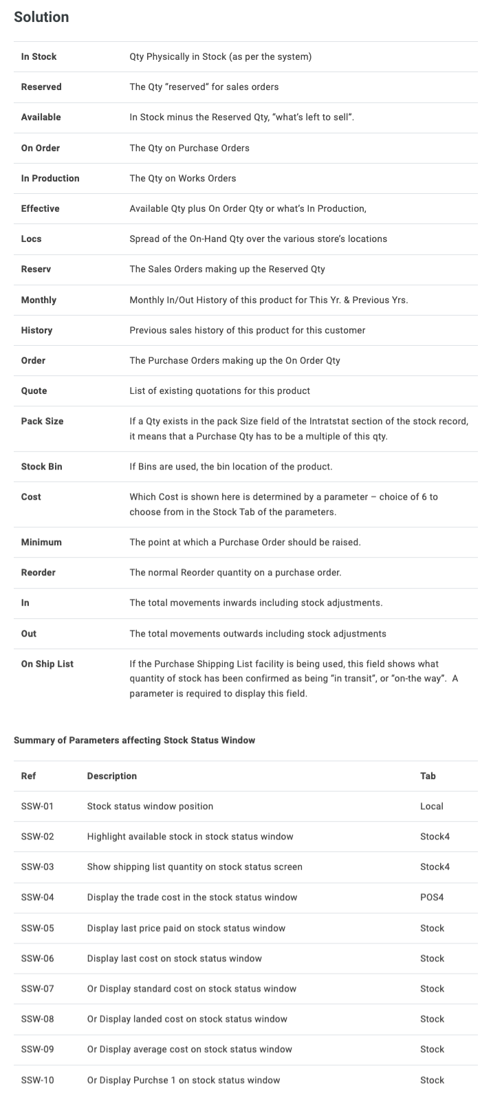 Stock Status Screen – Xline Hub