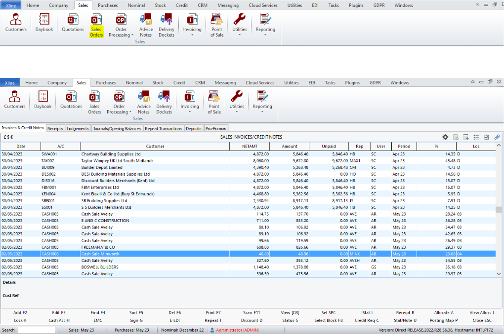 The Sales Order Browse Screen – Xline Hub